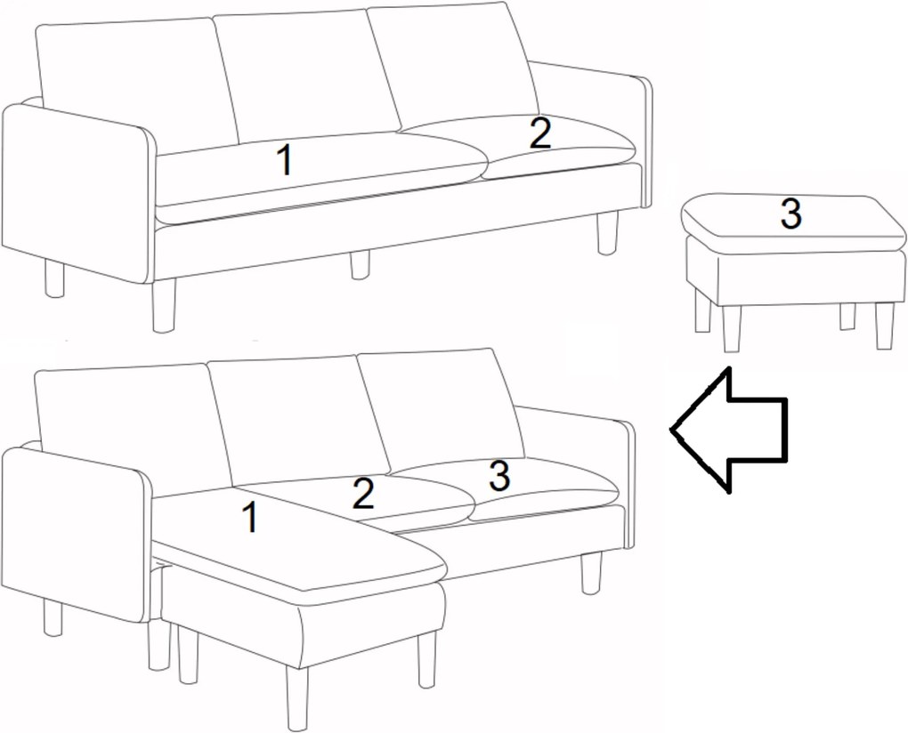 Sconto Pohovka s taburetem SOFIA levá, tmavě modrá