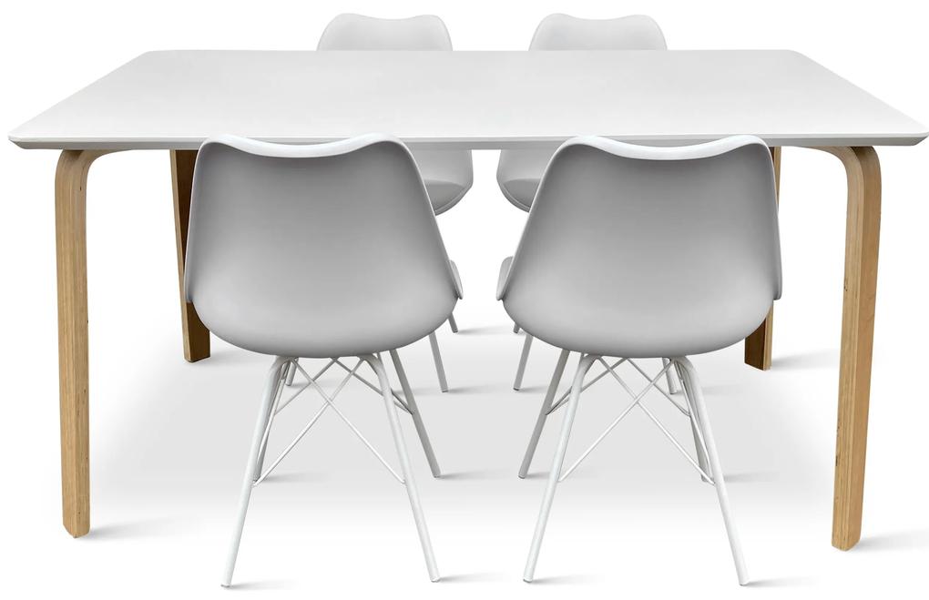 Dřevěný jídelní set ZAHA bílý + 4x židle Eco bílá