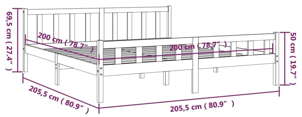 Rám postele bílý masivní dřevo 200 x 200 cm,  810700