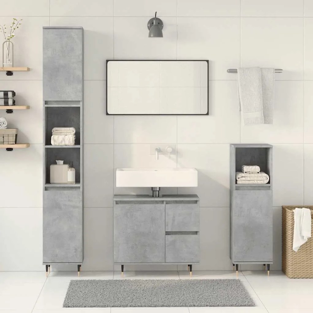 3dílný set koupelnového nábytku betonově šedý kompozitní dřevo 3324955