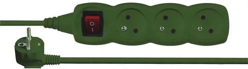 Prodlužovací kabel s vypínačem, 3 zásuvky, 3m, zelený Emos  P1313Z