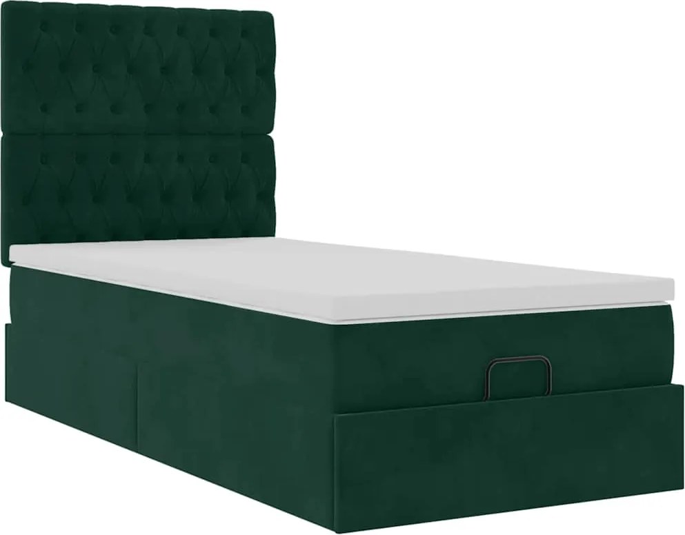 Osmanský rám postele s matracemi tmavě zelené 100x200cm samet 3313526