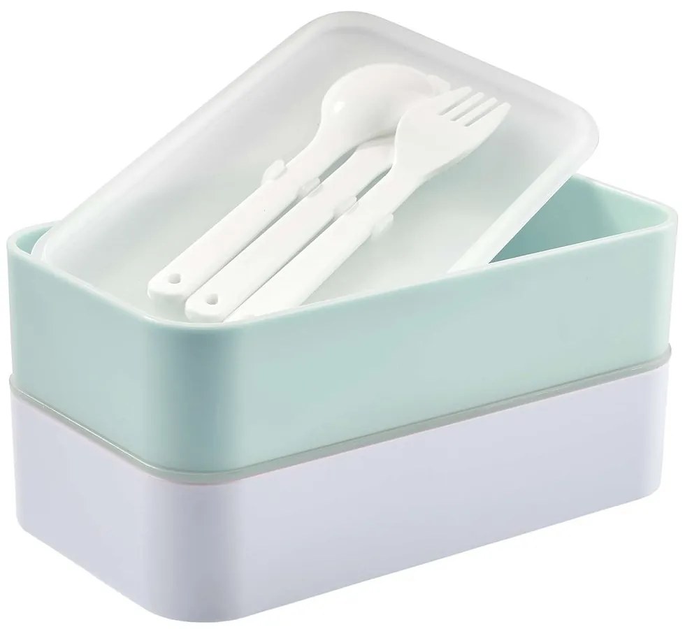 SNACK PACK Svačinový box včetně příboru - sv. modrá/bílá