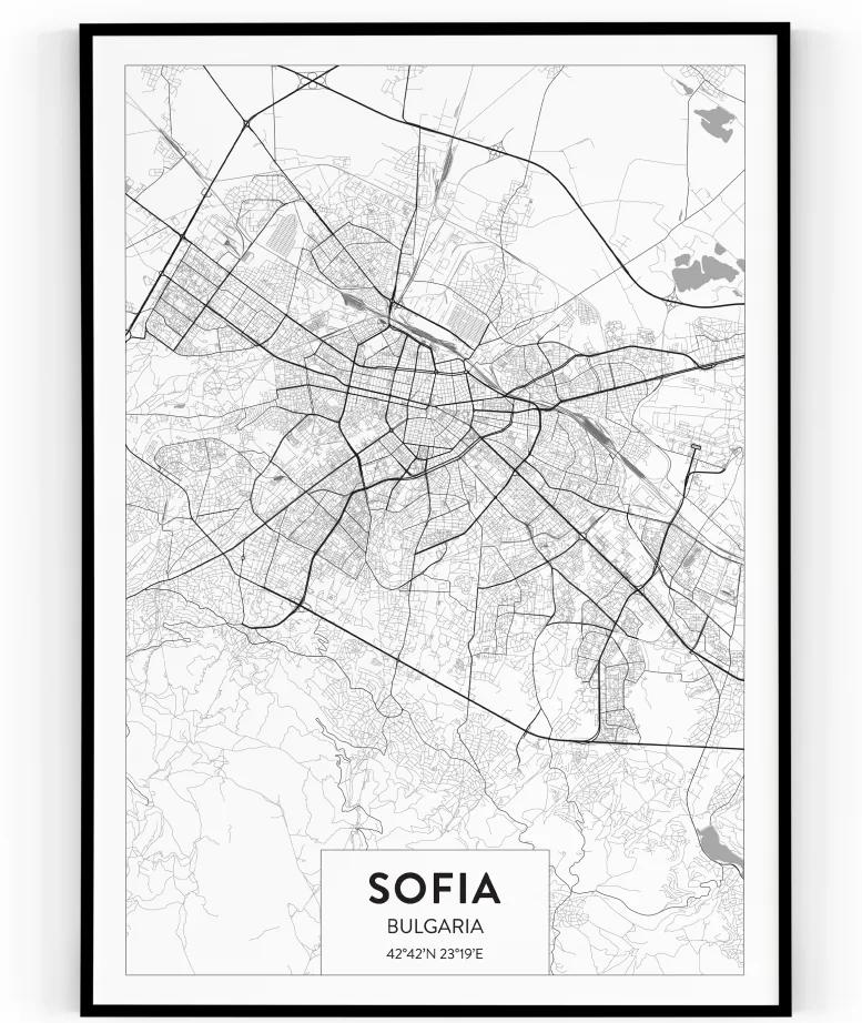 Obraz Mapa Sofia 30 x 40 cm - napnuté plátno na dřevěném rámu