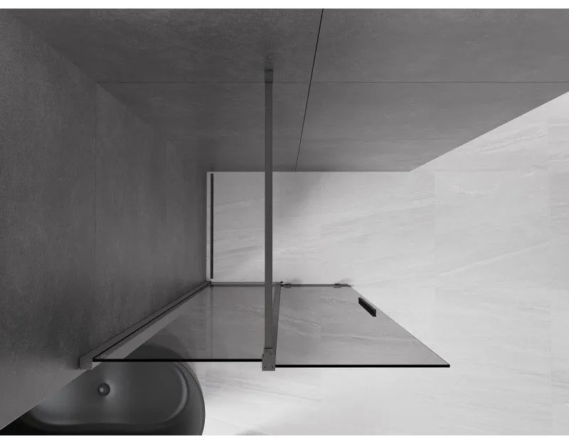 Mexen Velar, sprchová zástěna s posuvnými dveřmi Walk-in 80 x 200 cm, 8mm šedé sklo, grafit broušený, 871-080-000-43-66