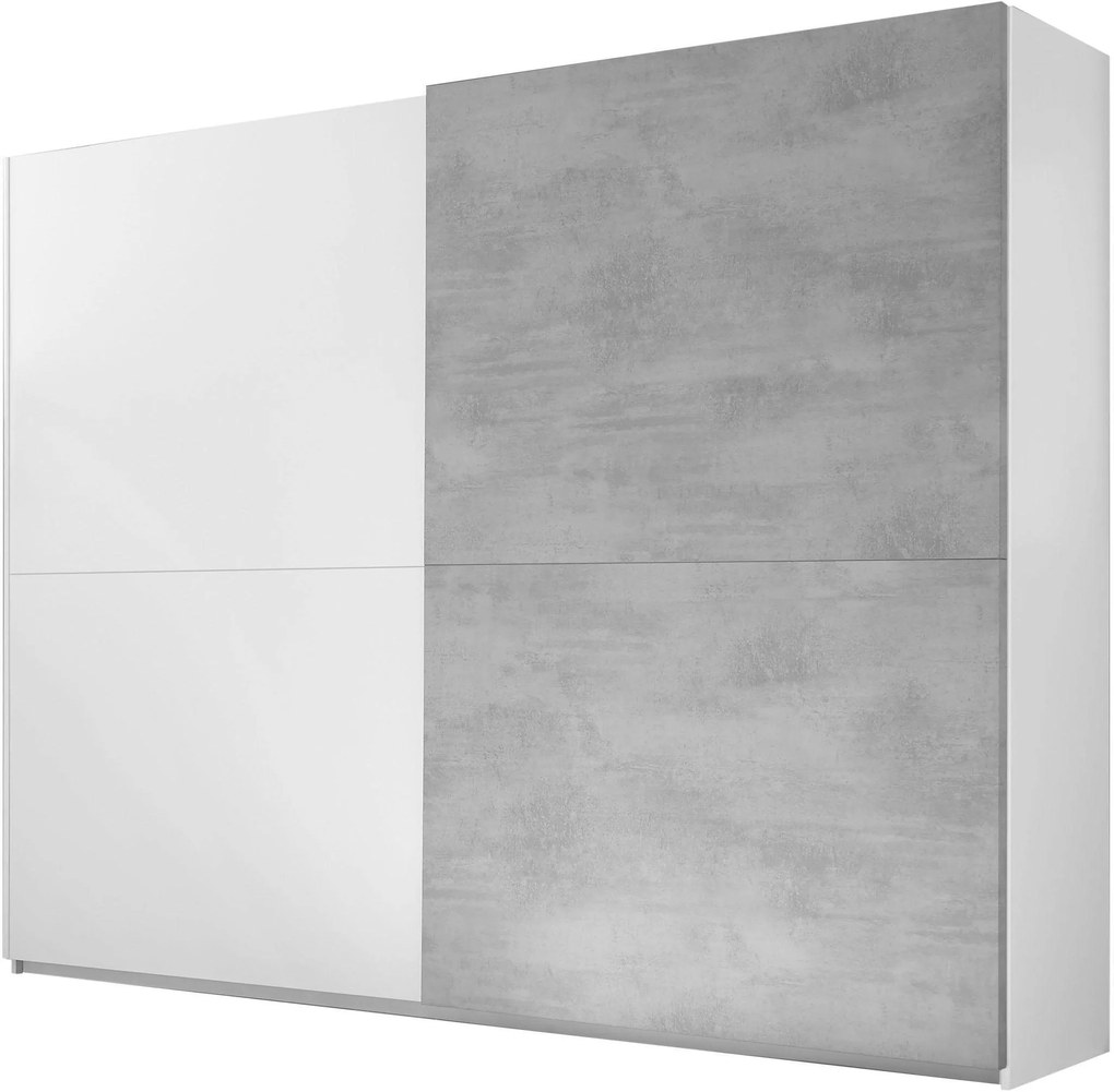 Šatní skříň s posuvnými dveřmi Ameli, bílá, beton