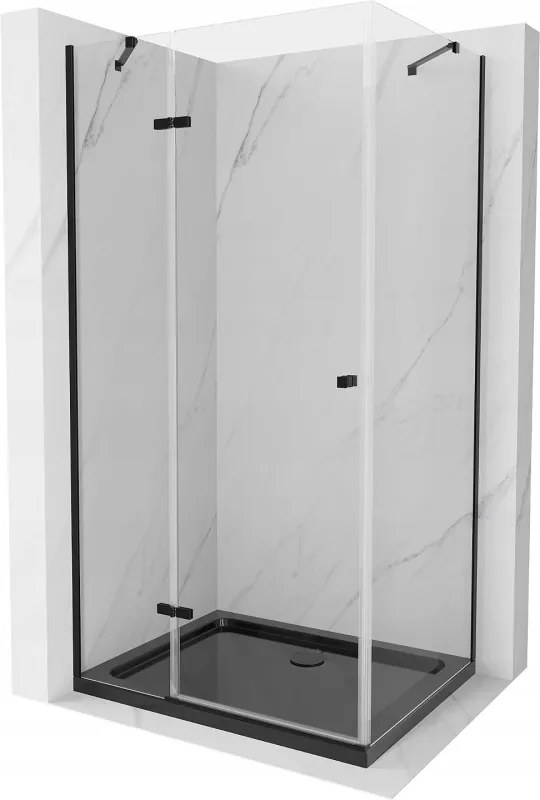 Mexen Roma, sprchový kout s 1-křídlými dveřmi 120 (dveře) x 80 (stěna) cm, 6mm čiré sklo, černý profil, slim sprchová vanička 5cm černá s černým sifonem, 854-120-080-70-00-4070B