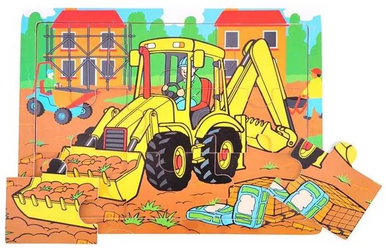 Bigjigs Toys Dřevěné puzzle bagr 9 dílků
