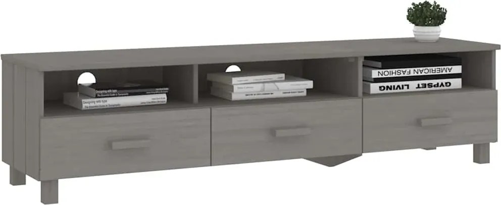 TV stolek HAMAR světle šedý 158 x 40 x 40 cm masivní borovice 340475