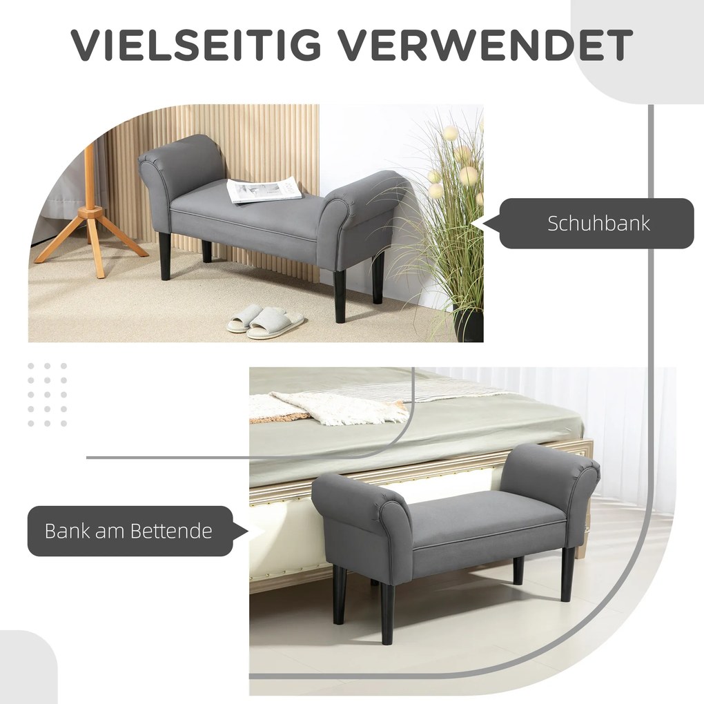 HOMCOM Lavice k posteli, čalouněná lavice, sedací lavice, lavice do ložnice, nosnost až 130 kg, plátno, tmavě šedá, 102 x 36 x 51 cm | Aosom