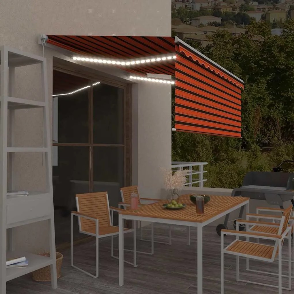 Ručně zatahovací markýza s roletou a LED 3,5x2,5m oranžovohnědá 3069285