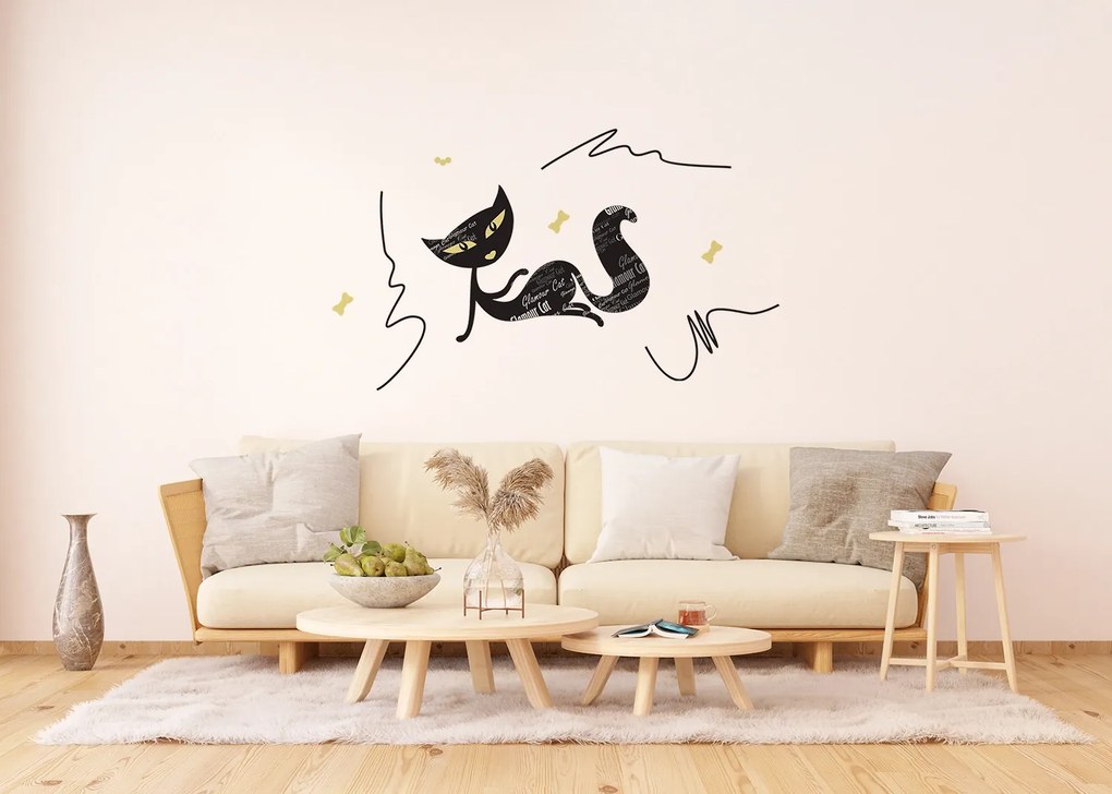 Samolepka na zeď Okouzlující Kočka s Popisy | 65 x 85 cm | DE0422