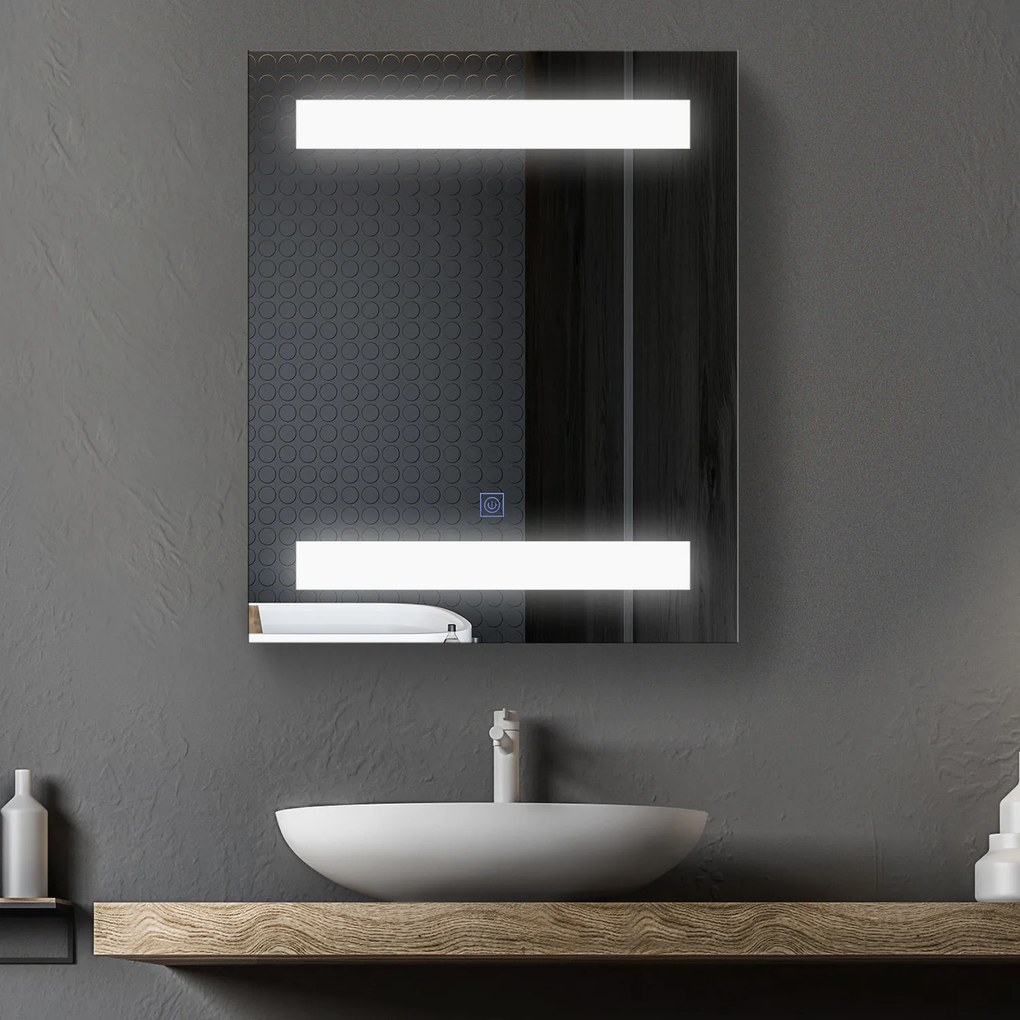 HOMCOM LED zrcadlová skříňka 9 W Koupelnová skříňka s zrcadlem Koupelnová skříňka s dotykovým spínačem Funkce měkkého zavírání Bílá 50 x 15 x 60 cm