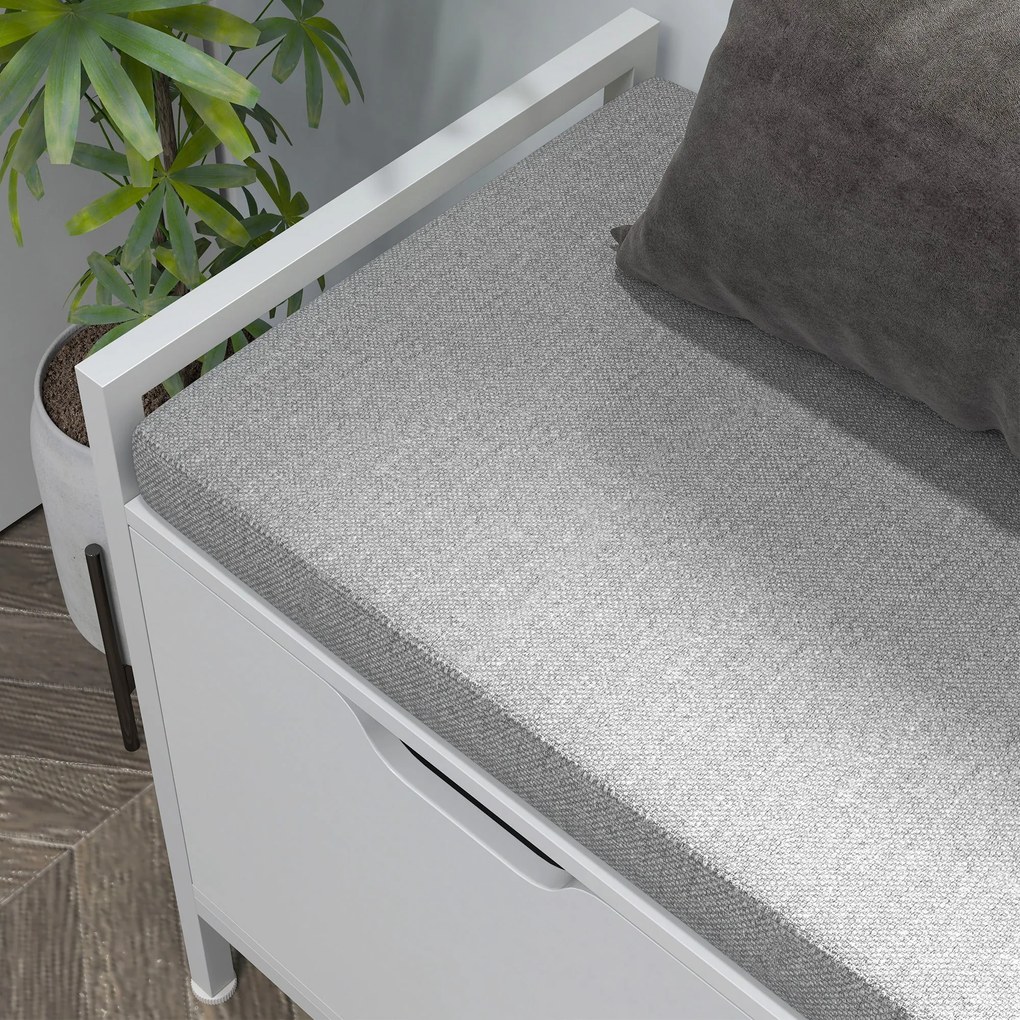 HOMCOM Lavice na boty se sedákem s odnímatelným polstrováním pro 4 páry bot - Lavice do předsíně, chodby, obývacího pokoje 84x35x50 cm Bílá