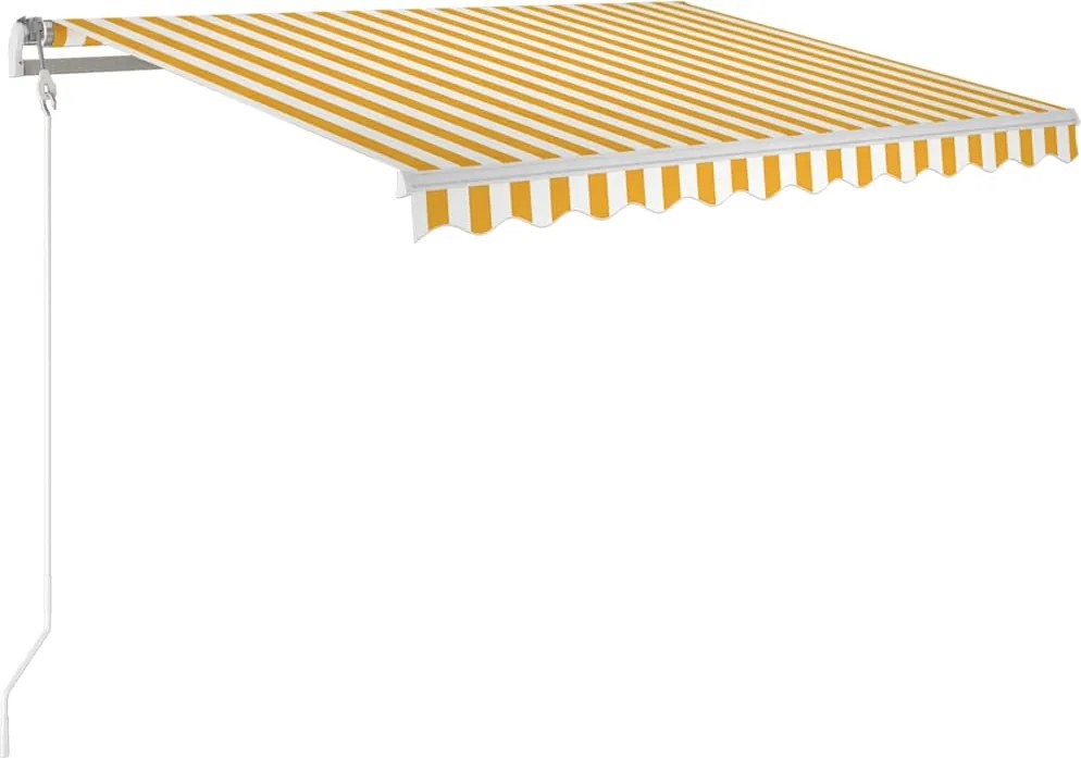 Automatická markýza LED a senzor větru 350x250 cm žlutá/bílá 3068893