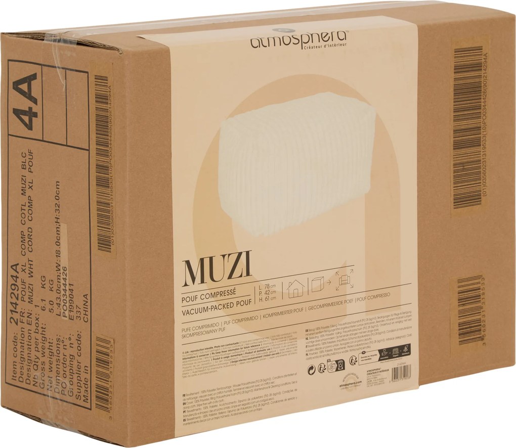 Taburet MUZI XL, 78 x 61 x 42 cm - béžový
