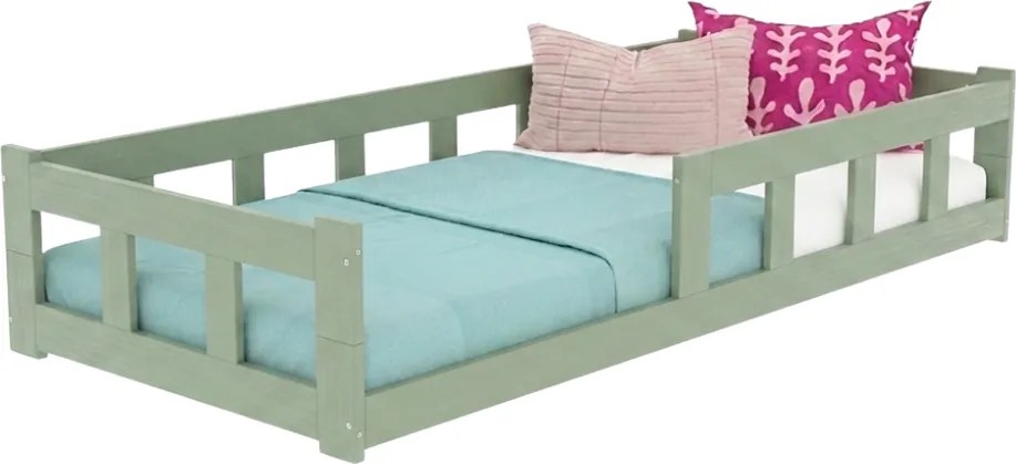 Benlemi Nízké jednolůžko FENCE 4v1 se zábranou 120x200 cm + matrace ADAPTIC Zvolte barvu: Pastelově růžová, Zvolte zábranu: S jednou zábranou vlevo