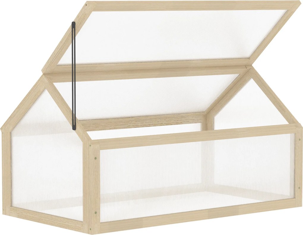 Outsunny Dřevěný Mini Skleník 90 x 52 x 49,5 cm, Zahradní Lůžko s Krytem, Skleník s Přenosem Světla, Zimní Ochrana pro Zahradu, Balkon, Přirozené Dřev