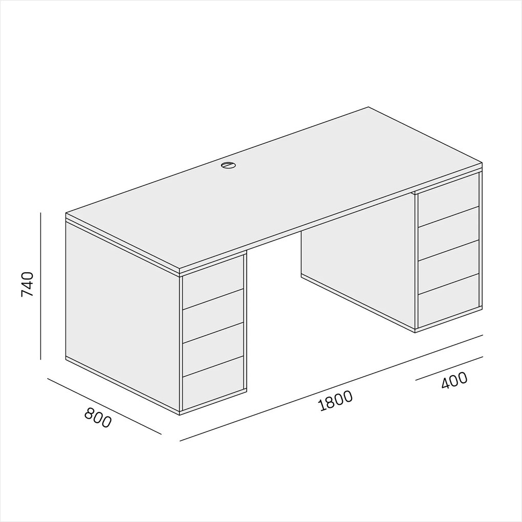 Kancelářský psací stůl s úložným prostorem BLOCK B03, 180x80 cm, bílá/dub přírodní