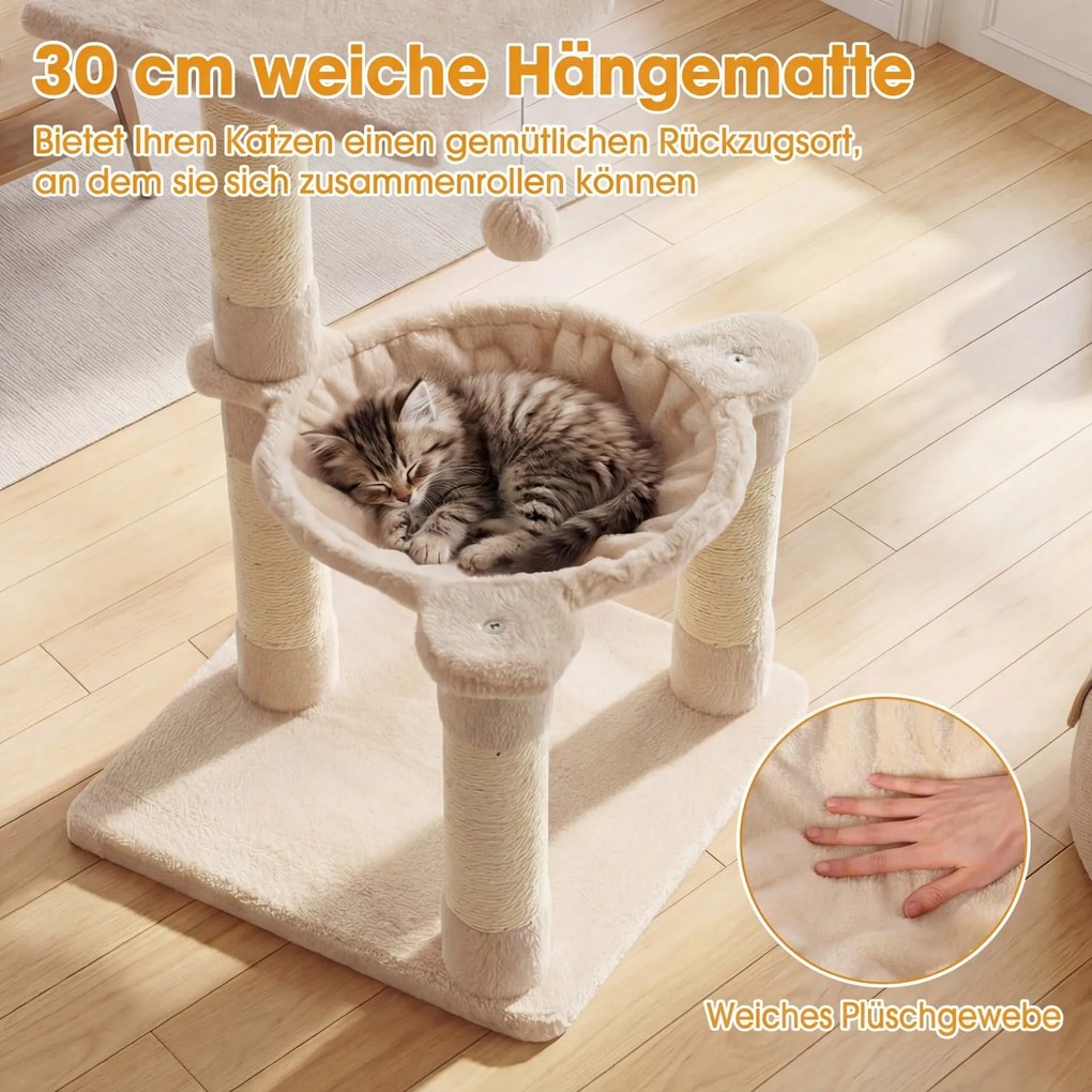 Costway 64 cm Škrabací sloupek Sledovací místo Houpací síť Sisal