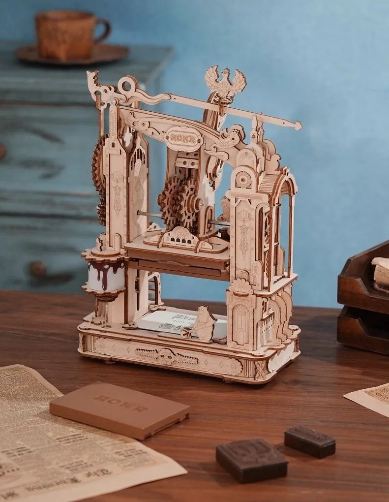 Hračka Robotime 3D dřevěné mechanické puzzle Tiskařský lis