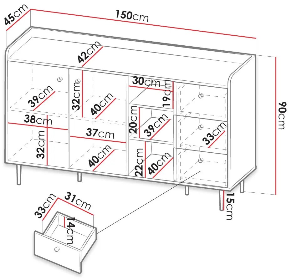 Kombinovaná komoda MARIKO - brandy castello