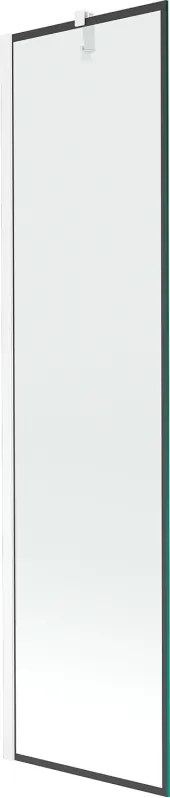 Mexen Next, vanová zástěna 1-křídlová 50 x 150 cm, fixní křídlo, 6 mm čiré sklo s černým vzorem, bílý profil, 895-050-000-00-70-20