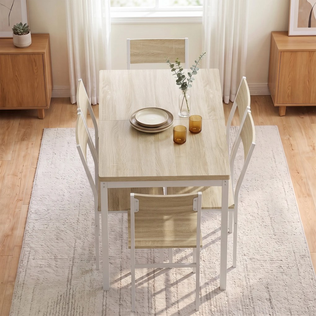 HOMCOM rozkládací jídelní set 120-160 cm se 6 židlemi pro 4-6 osob, vzhled dubu