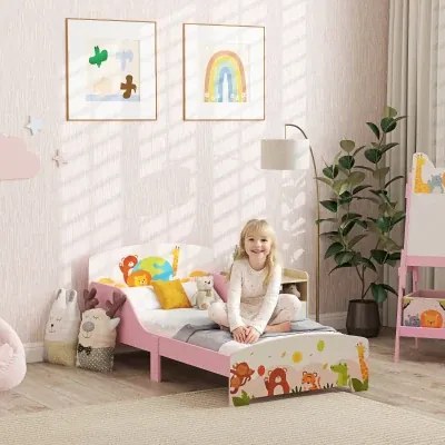 AIYAPLAY dětská postel pro děti 3+ roky z dřeva se zvýšenými okraji a bezpečnostními bočnicemi, 143x77x60 cm, růžová