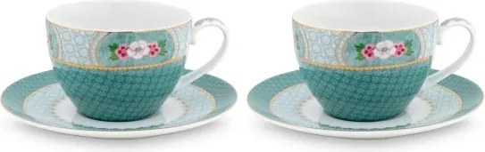 Pip Studio Blushing Birds 2ks cappuccino hrnků 280ml s talířky, modrá