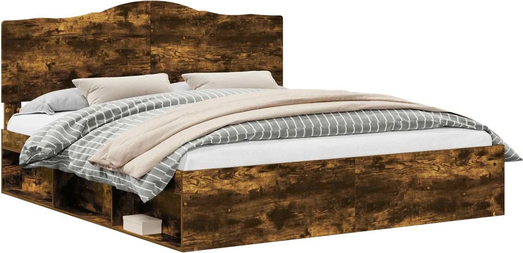 Rám postele Kouřový dub 180 x 200 cm Masivní borové dřevo 3413276