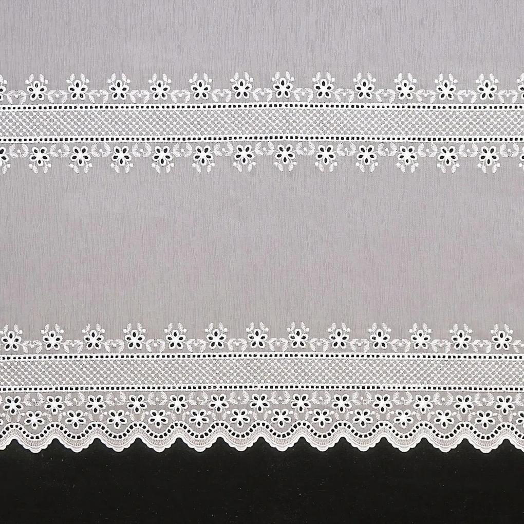 Forbyt voálová vitrážová záclona V0666 kytičky, vyšívaná, s bordurou, bílá, výška 40cm (v metráži)