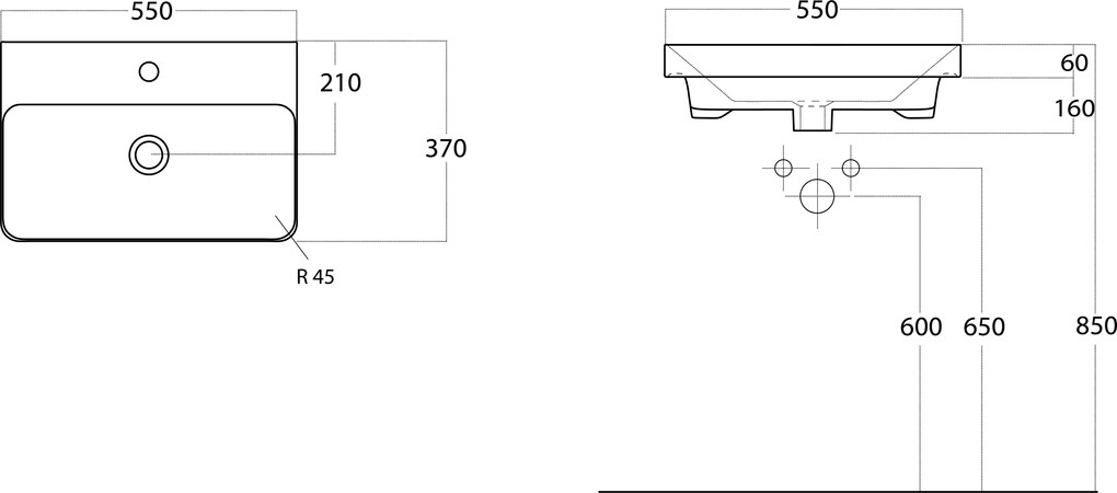 Sapho Thalie 55 TH11055 umyvadlo nábytkové 55 x 37 cm