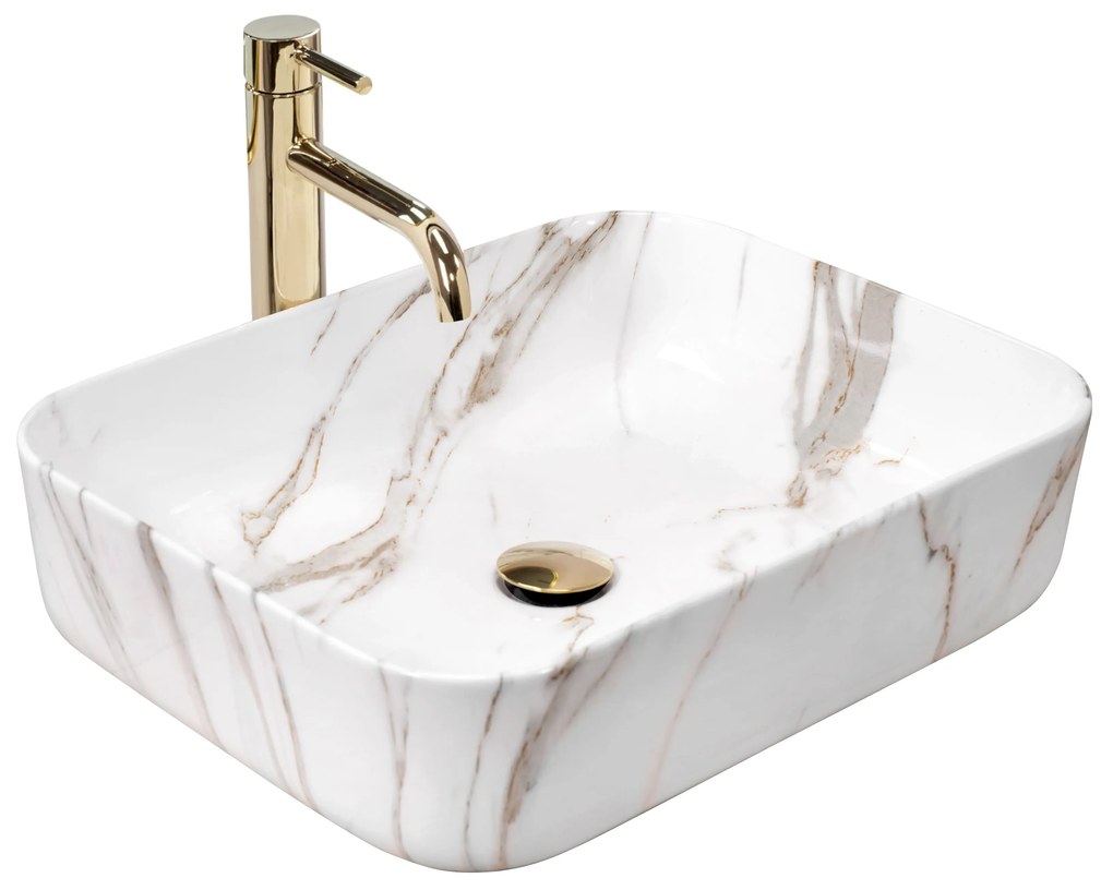 Rea Demi, keramické umyvadlo na desku 505x395x130 mm, imitace kamene Shiny Aiax, REA-U4100