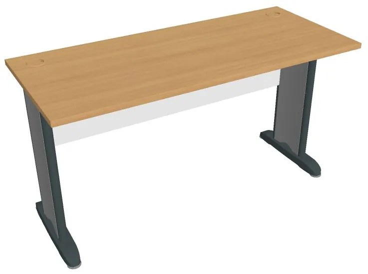Stůl pracovní rovný 140 cm hl. 60 cm - Hobis Cross CE 1400 Dekor stolové desky: buk, Dekor lamino podnože: bílá, Barva nohou: černá