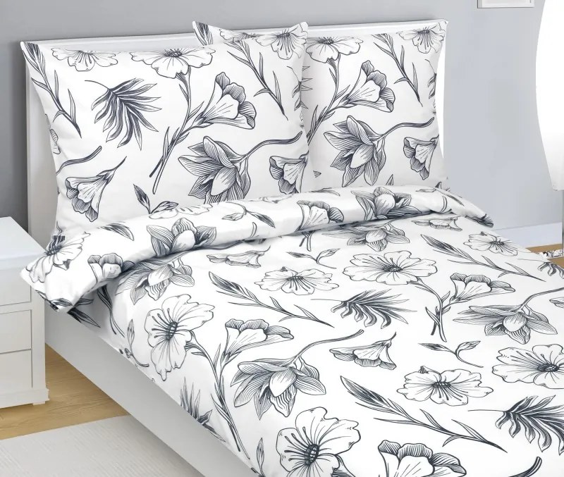 Bellatex Flanelové povlečení Bílá,Šedá 140x200 cm, 70x90 cm
