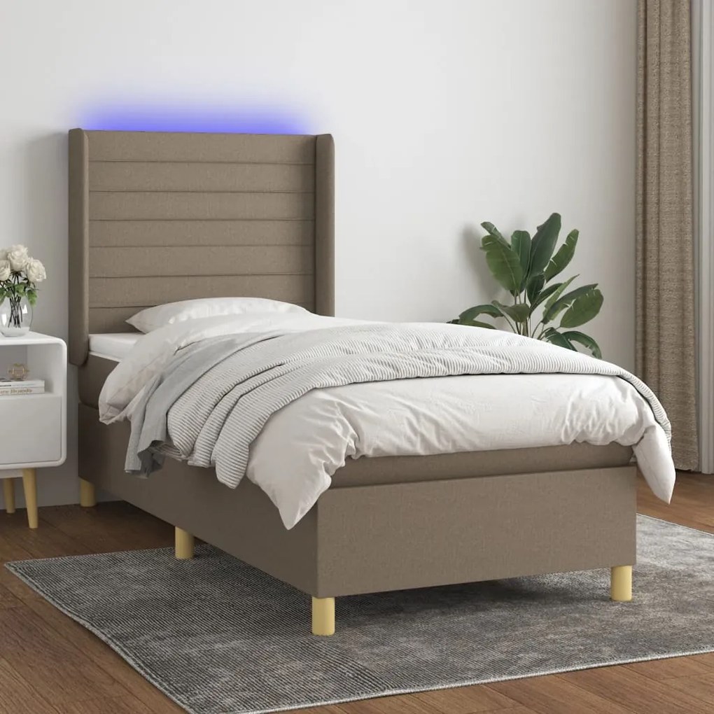 Box spring postel s matrací a LED taupe 80 x 200 cm textil