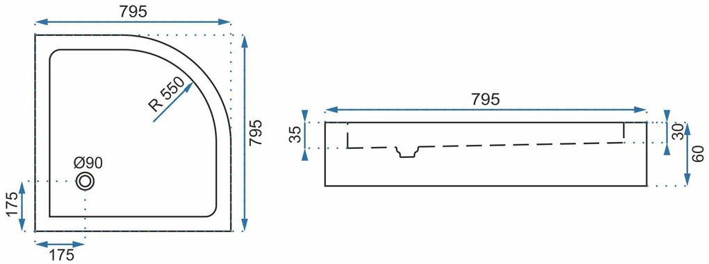 Čtvrtkruhový sprchový kout REA LOOK 80x80 cm, chrom/transparent - bez vaničky