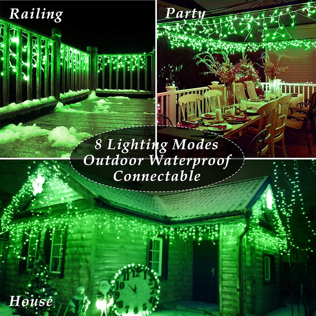 Venkovní LED vánoční závěs - zelená, 10m, 500 LED, 8 programů