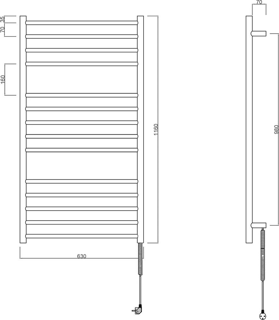 Sapho REDONDO elektrický sušák ručníků kulatý 630 x 1160 mm 130 W černá ER230BV