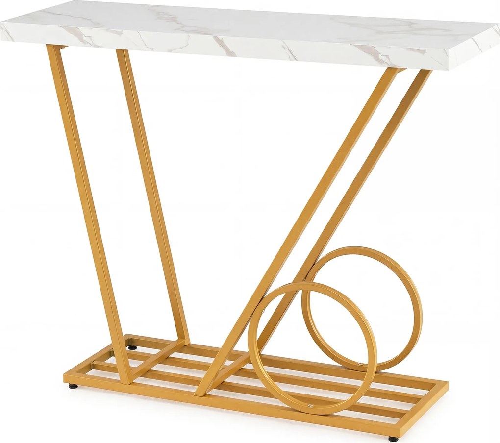Costway Konzolový stolek 100 cm moderní s mramorovým vzhledem a bílým designem