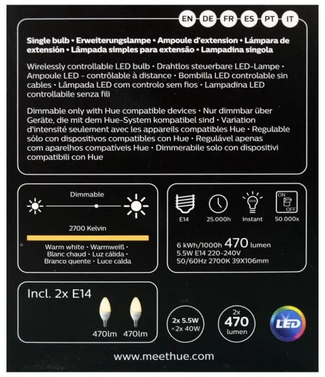 SADA 2x LED Stmívatelná žárovka Philips Hue WHITE E14/5,5W/230V 2700K
