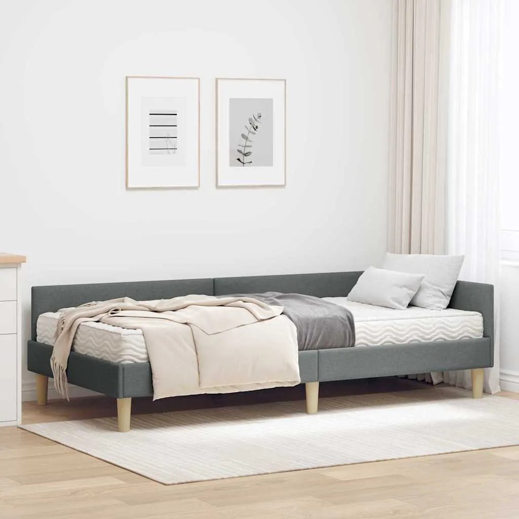 Rohový rám postele s matrací Jiný s čelo 2 ks Šedá textil 3393678