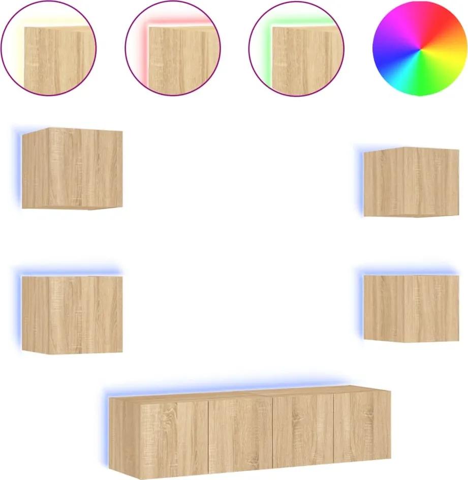vidaXL 6dílná obývací stěna s LED osvětlením kompozitní dřevo [3216855] Barva: hnědý dub