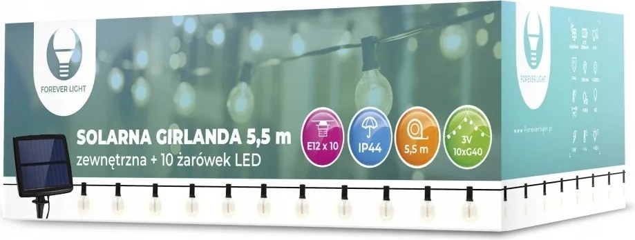 Solární světelná girlanda Solar 5,5M Venkovní 10 žárovek G40 IP44