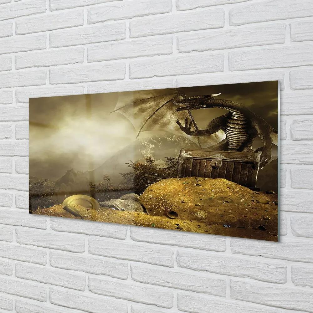 Obraz na skle Dragon horské mraky zlato 120x60 cm