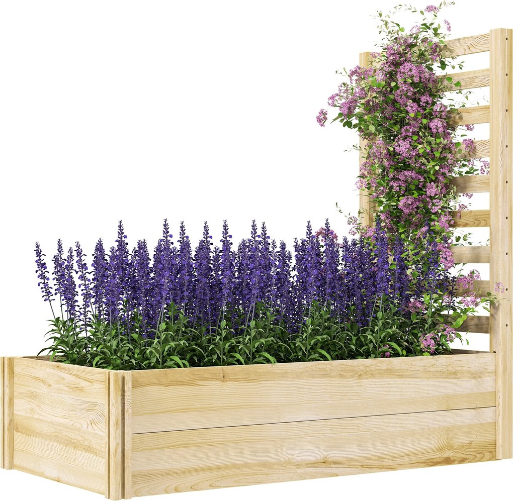 Outsunny Čtvercový dřevěný zahradní květináč s treláží 115 x 60 x 110 cm v přírodním dřevě