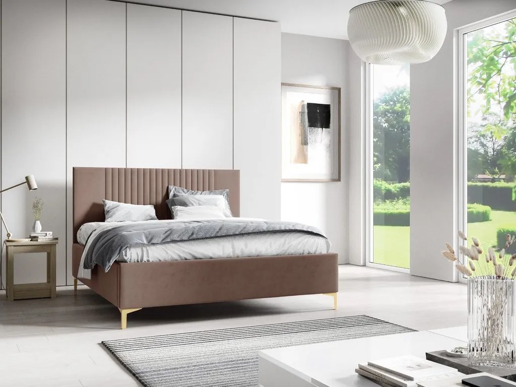 Eka Čalouněná postel LINA+ 180x200 cm Barva látky Trinity: Žlutá (Trinity 2318), Úložný prostor: Bez úložného prostoru