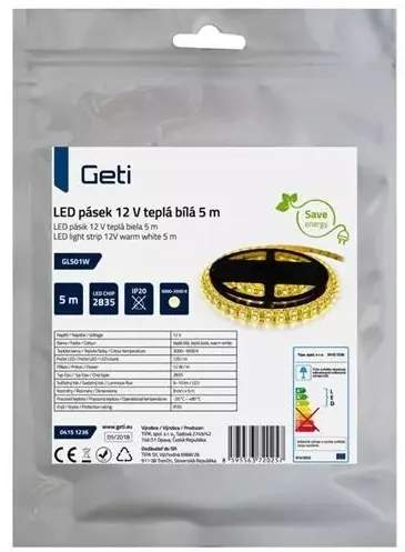 LED pásek 12V 2835 120LED/m IP20 max. 12W/m bílá teplá (cívka 5m) Geti