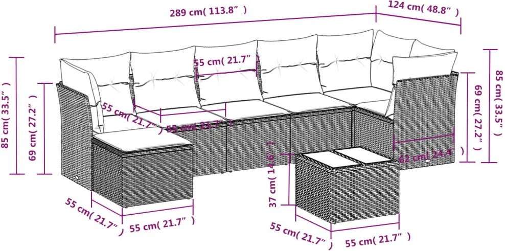8dílná zahradní sedací souprava a podušky světle šedá polyratan 3217982
